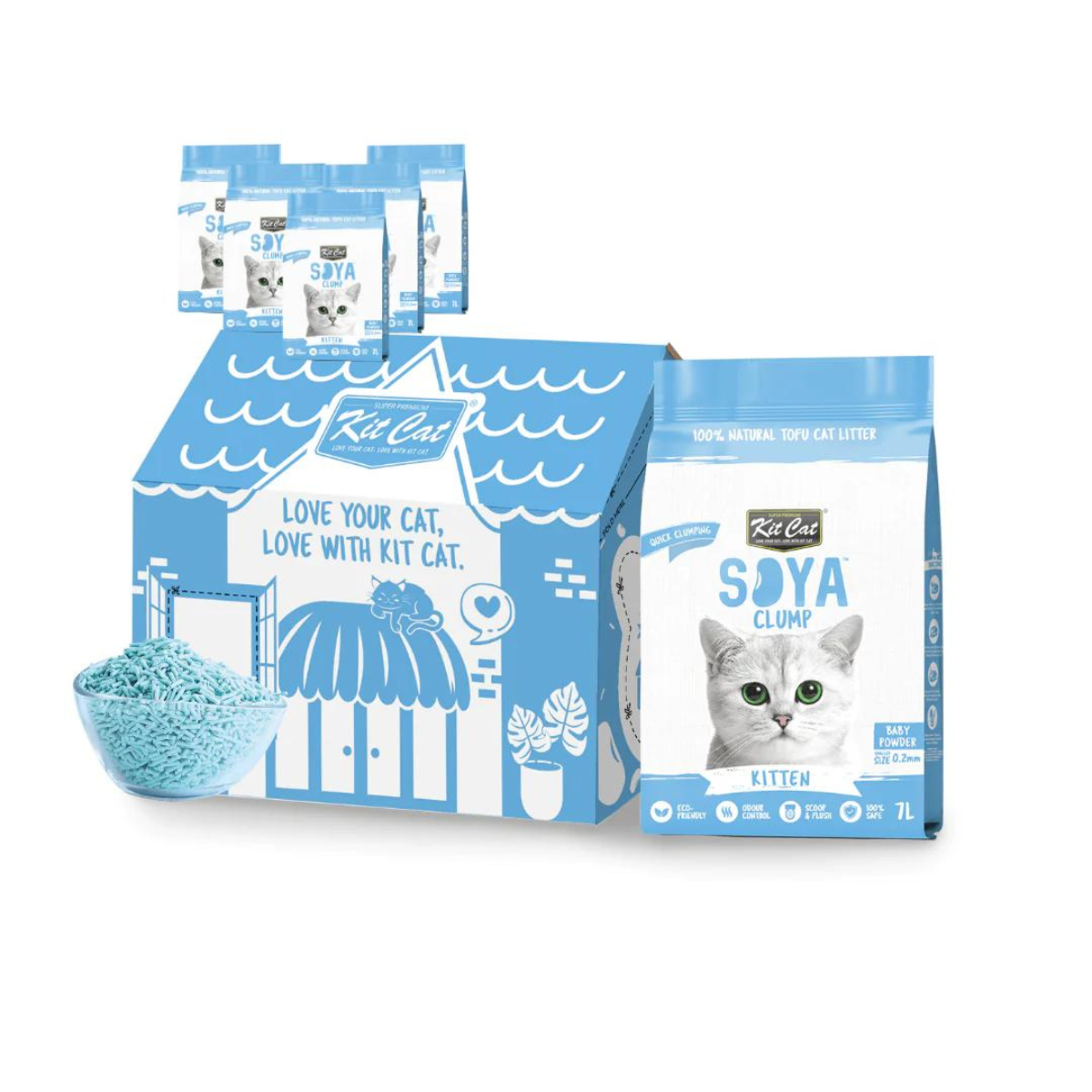 Pack-6 Arena para gatos Kit Cat SoyaClump Kitten Baby Powder ...